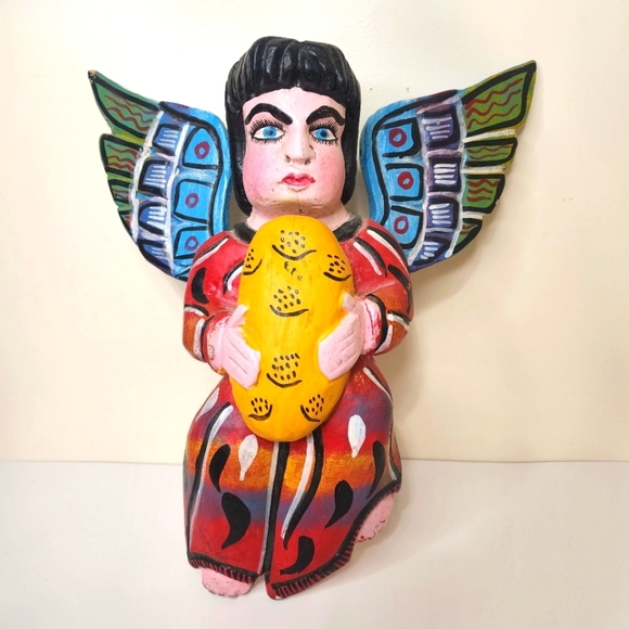 Vintage | Art | Mexican Folk Art Angel Carved Colorful Large Wall Decor ...